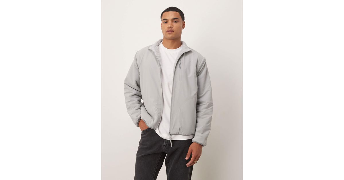 Calvin Klein Reversible Sherpa Fleece With Removable Sleeves in Gray ...