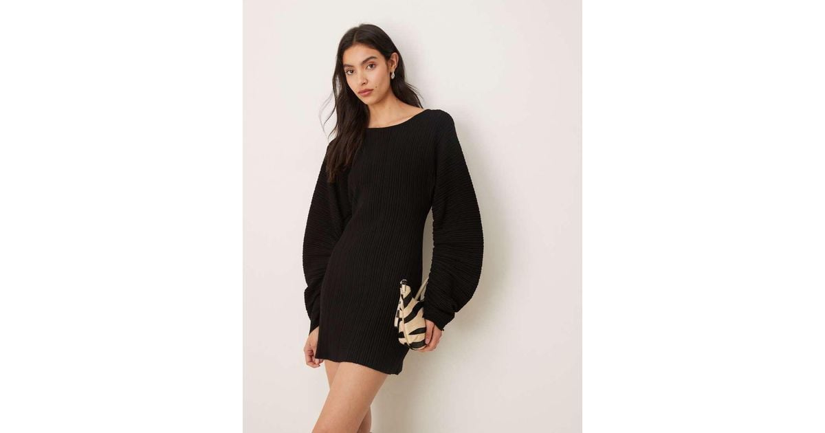 Gina Tricot Long Sleeve Knitted Sculpted Mini Dress in Black | Lyst UK