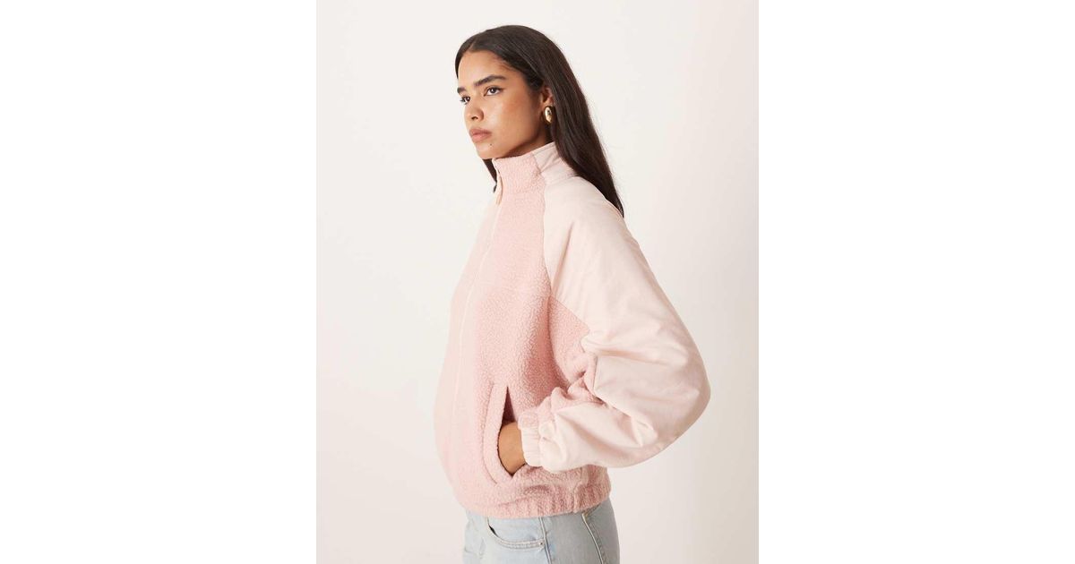 ASOS Zip Through Fleece With Nylon Detail in Pink | Lyst UK