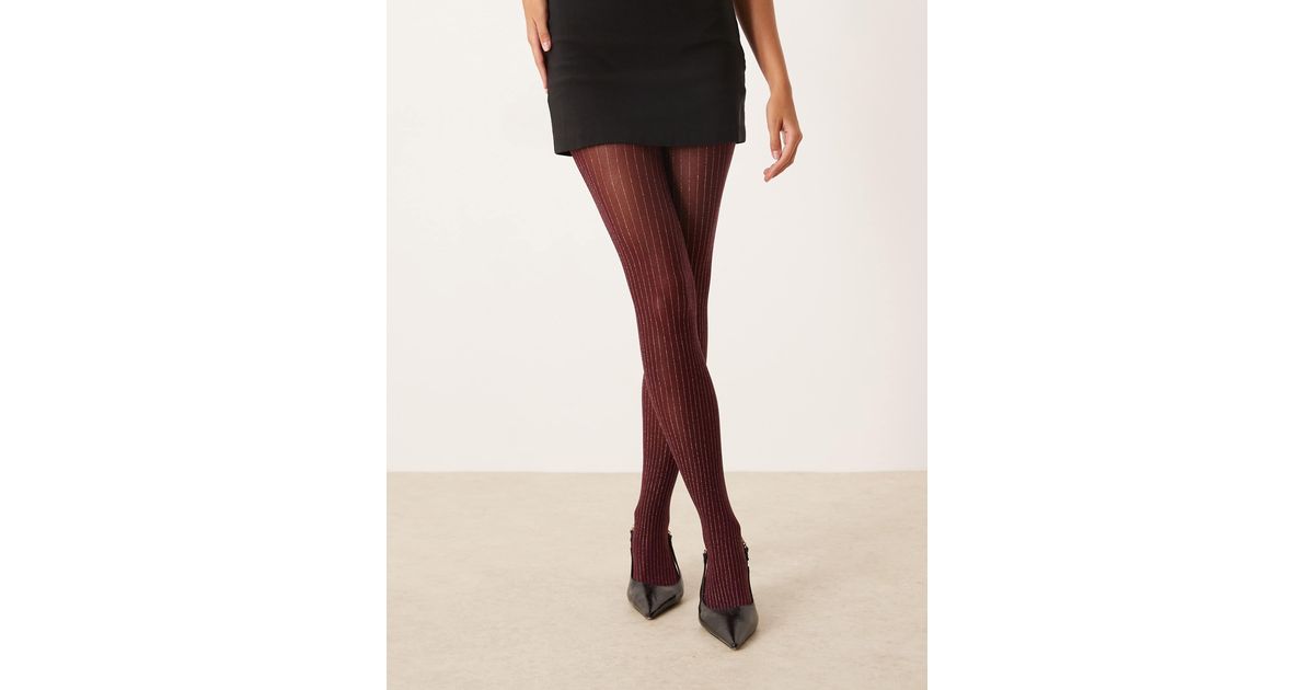 ASOS Glitter Stripe Tights in Brown | Lyst