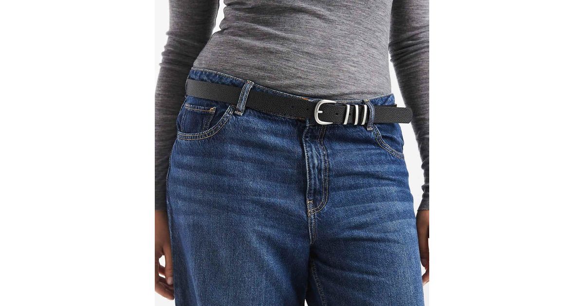Pieces Plus Pieces Curve Silver Buckle Belt in Blue | Lyst UK