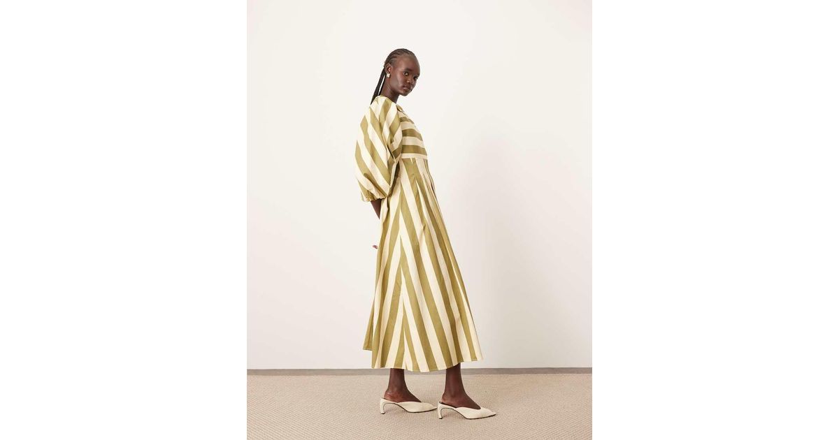 ARRANGE Full Midi Dress With Pleat Detail in Natural | Lyst UK