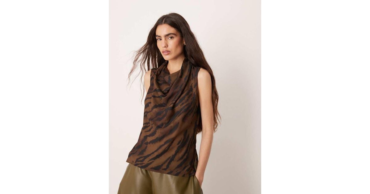 Mango Sleeveless Padded Shoulder Top in Brown | Lyst UK