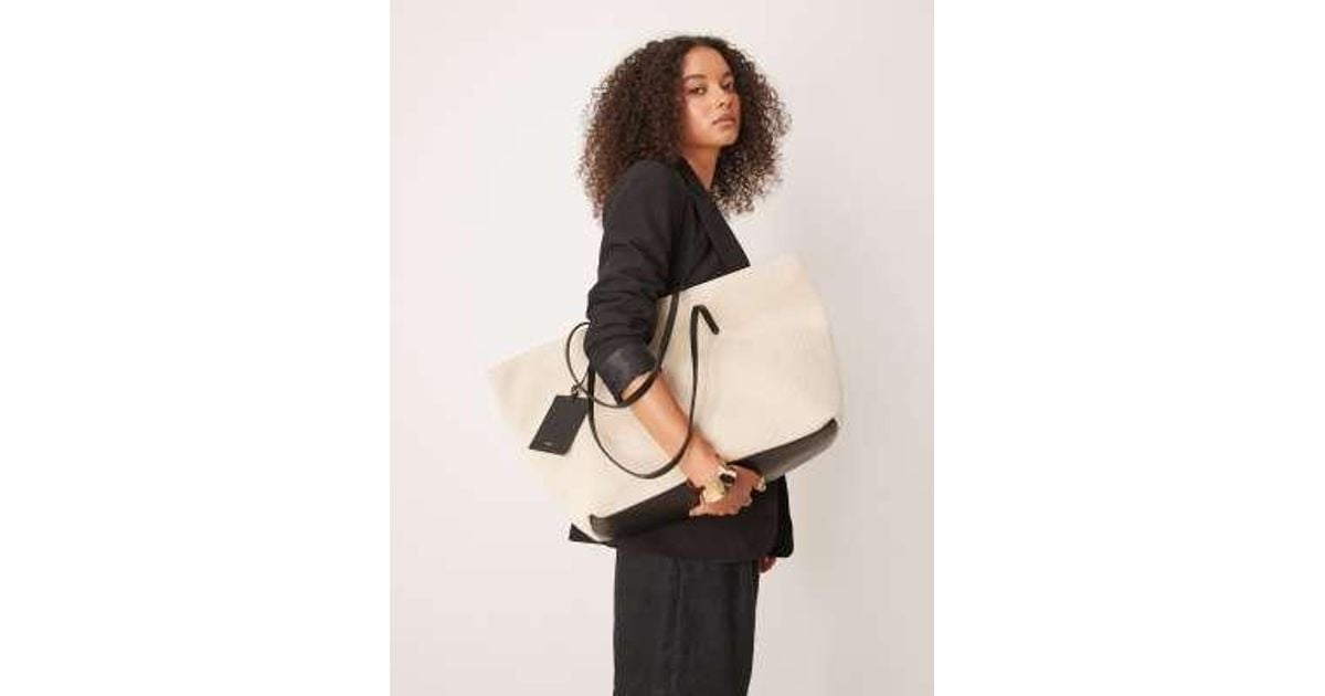 Mango Classic Woven Tote Bag in Natural | Lyst