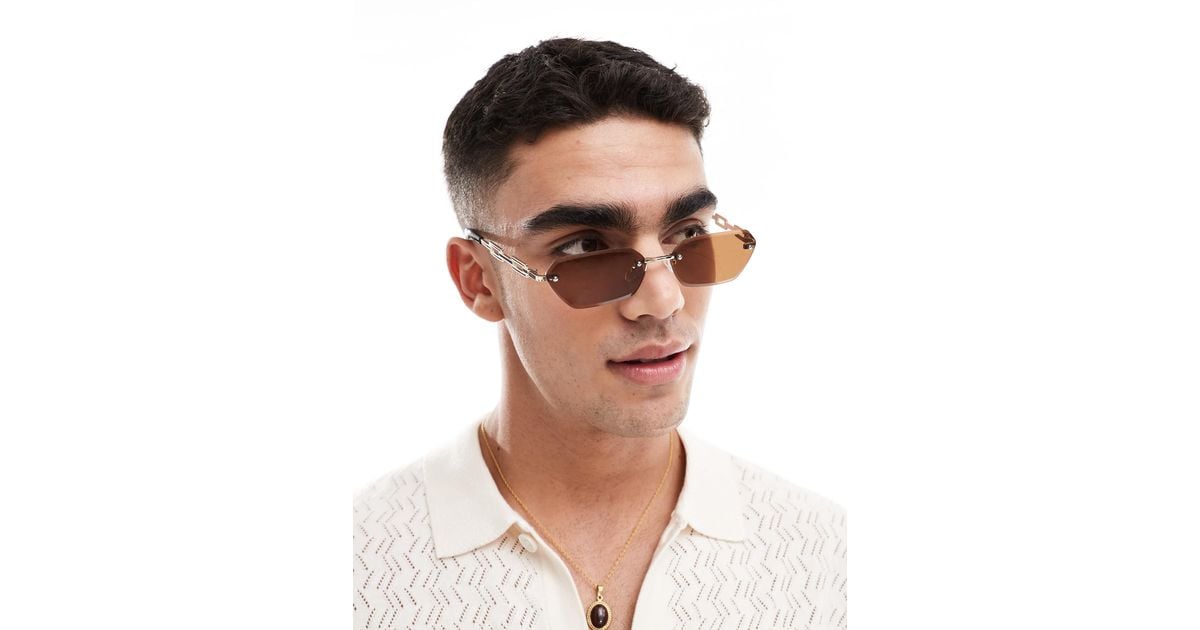 ASOS Rectangle Rimless Sunglasses With Brown Lens And Temples in ...