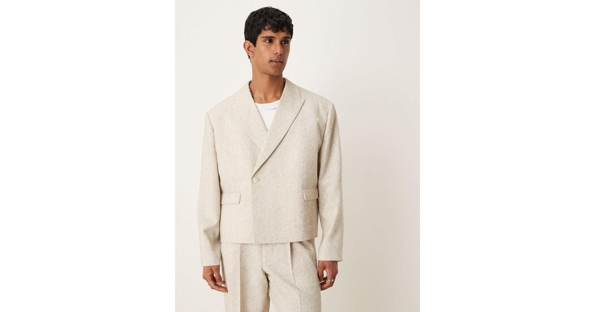 ASOS Double Breasted Boxy Cropped Suit Jacket in Natural for Men | Lyst