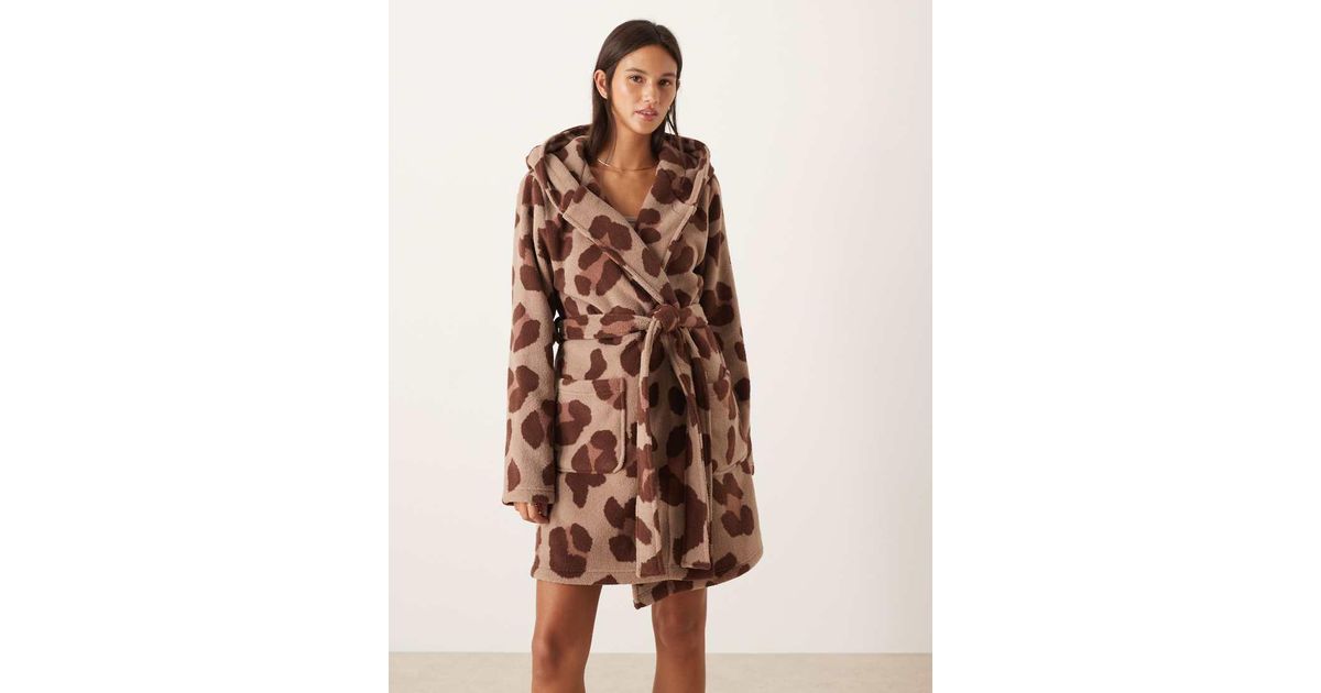 ASOS Microfleece Mini Robe in Brown | Lyst UK
