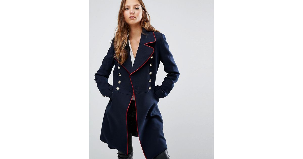 Mango Double Breasted Military Coat in Blue | Lyst Canada