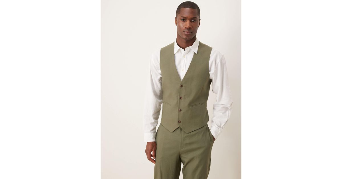 ASOS Linen Blend Skinny Suit Waistcoat in Green for Men | Lyst