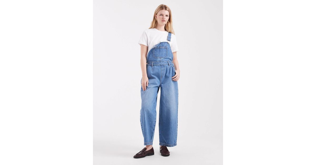 Miss Selfridge Barrel Leg Dungaree in Blue | Lyst
