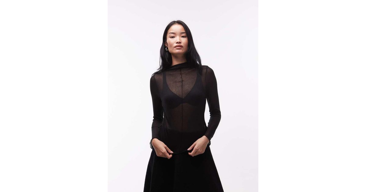 ASOS Knit-look Funnel Neck Second Skin Long Sleeve Top in Black | Lyst UK