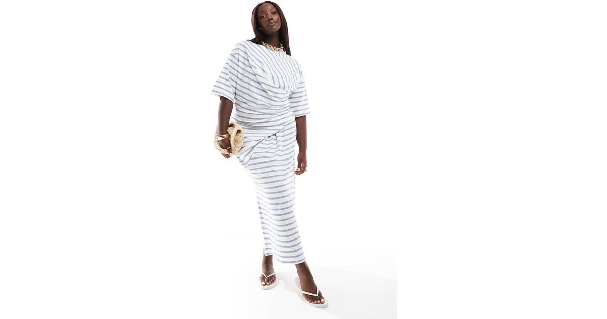 ASOS Asos Design Curve Short Sleeve Midi Dress With Twist Detail in White | Lyst