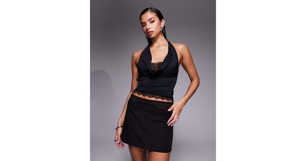 Edikted Layered Lacey Cowl Neck Halter Top in Black | Lyst UK