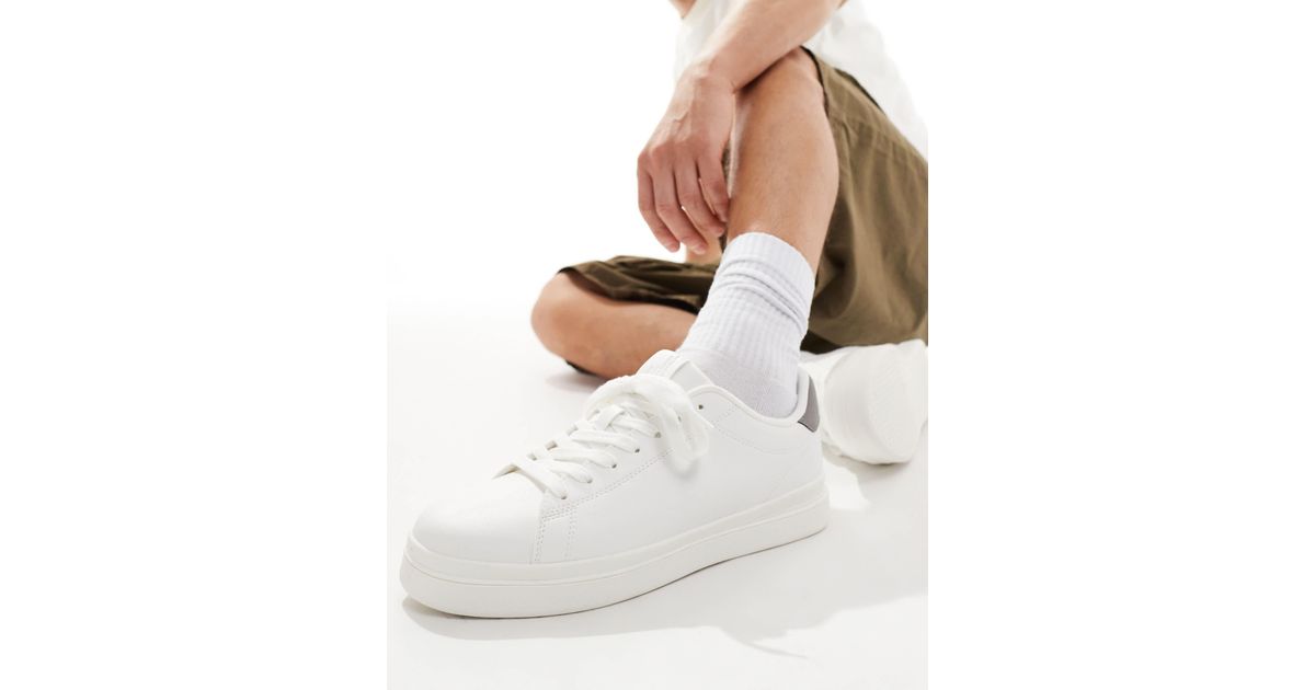 Pull&Bear Lace Up Back Tab Trainer in White for Men | Lyst
