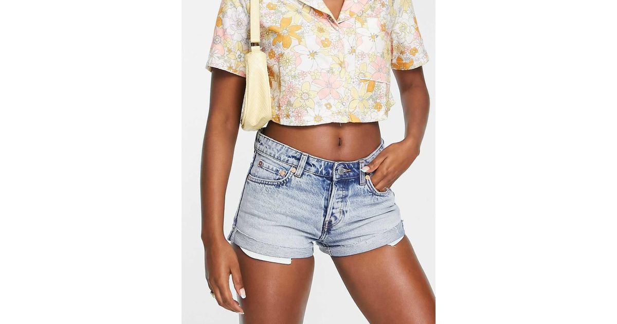 Weekday Fire Cotton Blend Low Rise Denim Shorts in Blue | Lyst UK