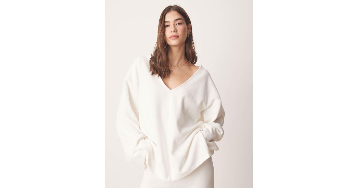 ASOS Co-Ord Soft Touch V Neck Oversized Top in White | Lyst