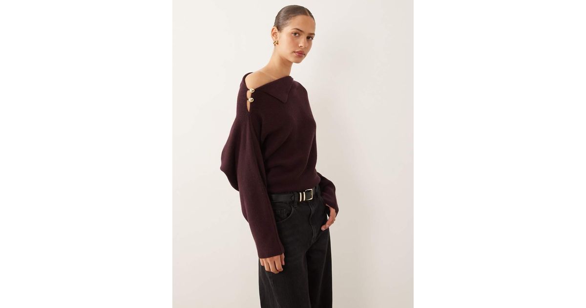 Mango Wool Mix Asymmetric Jumper With Hardware Detail in Red | Lyst UK