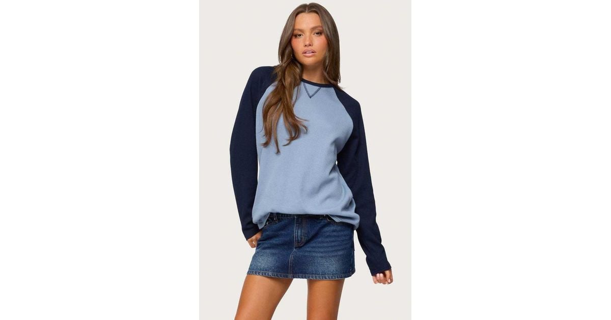 Edikted Me Time Oversized Waffle Top in Blue | Lyst UK