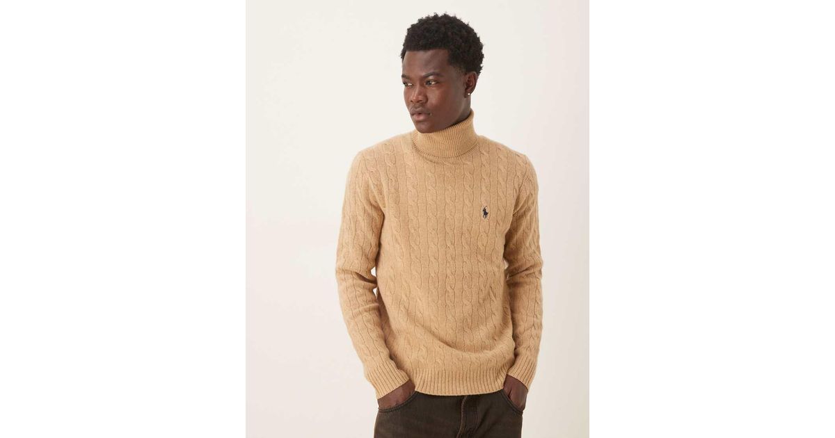 Polo Ralph Lauren Icon Logo Wool Cable Knit Turtle Neck Jumper in ...