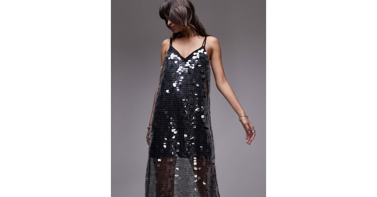 Mango Mesh Disc Maxi Dress in Blue | Lyst