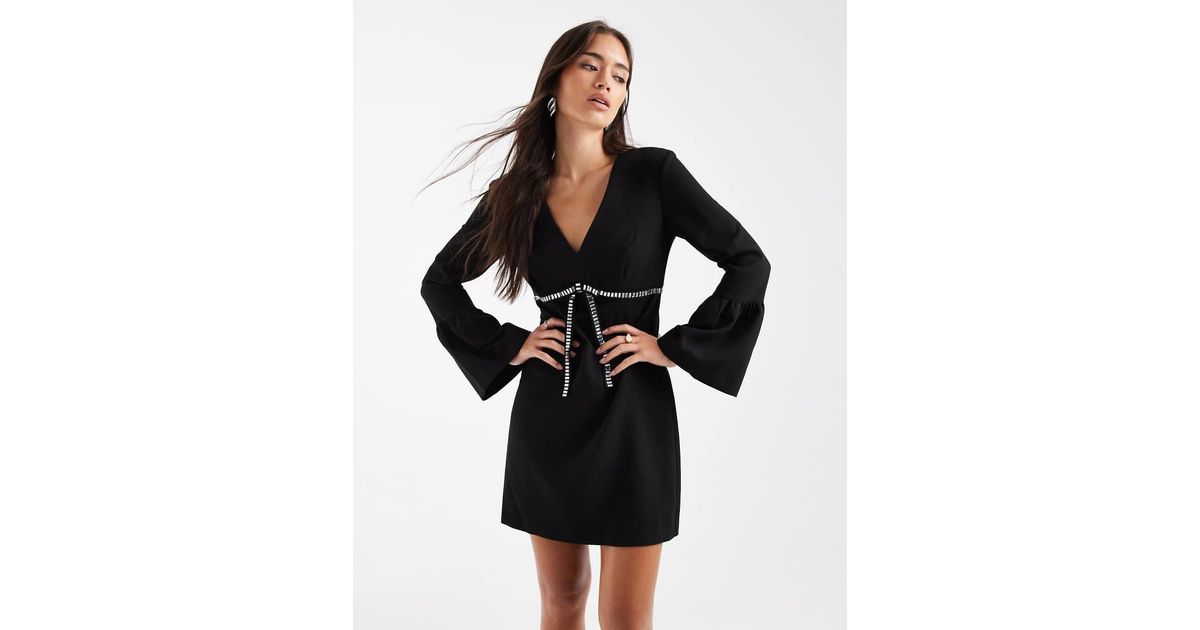 French Connection Mini Shift Dress With Diamante Bow Trim in Black ...