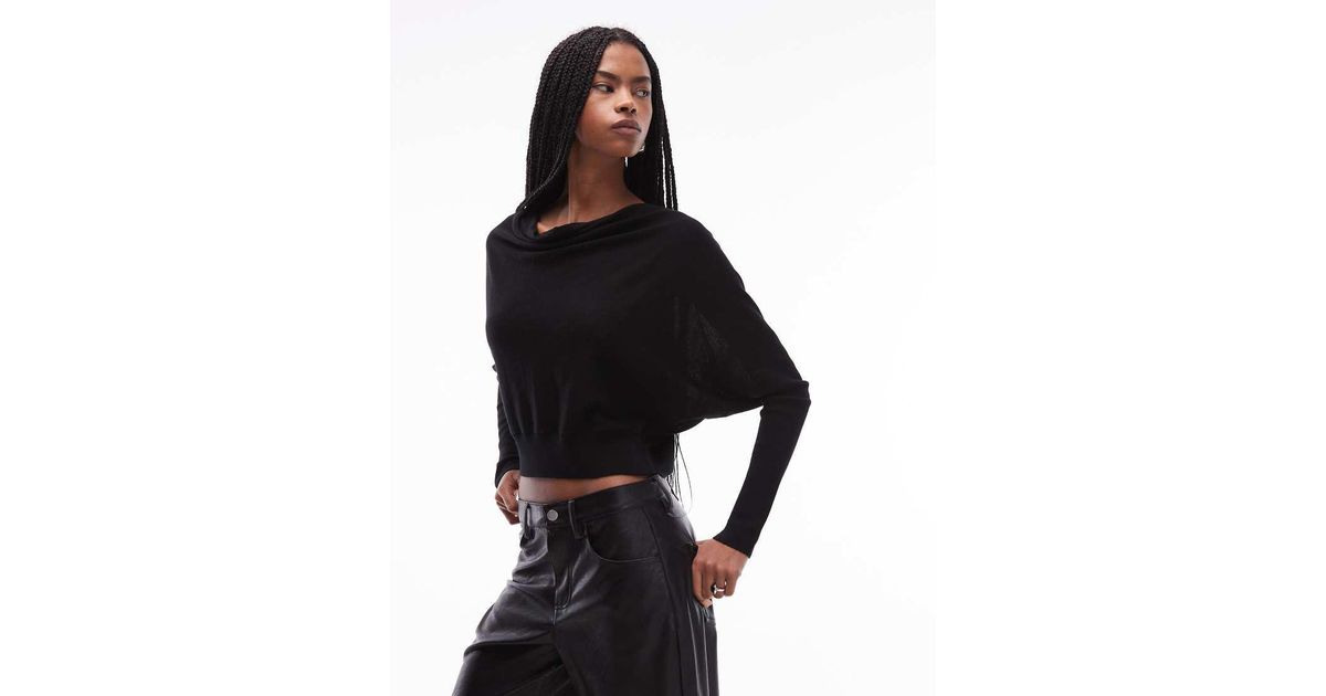 AllSaints Ridley Cropped Wool Knit Jumper in Black | Lyst UK