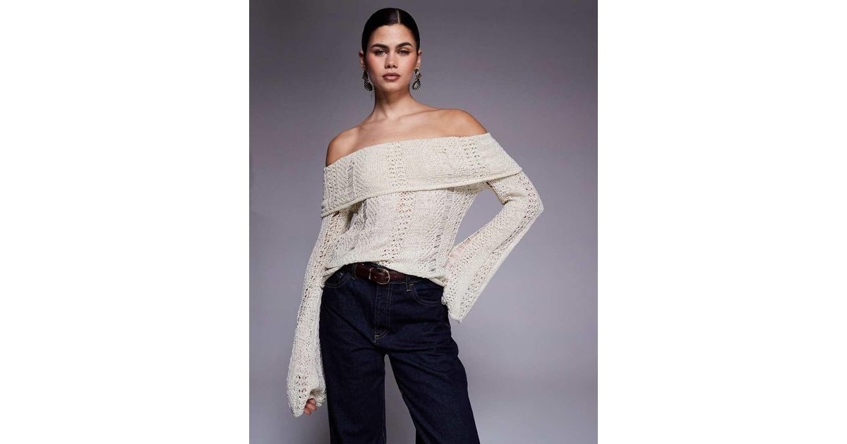 Edikted Renna Distressed Fold Over Knit Top in Blue | Lyst UK