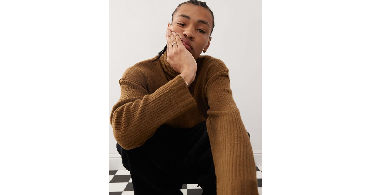 Collusion Oversized Heavy Weight Turtle Neck Sweater in Brown for Men ...