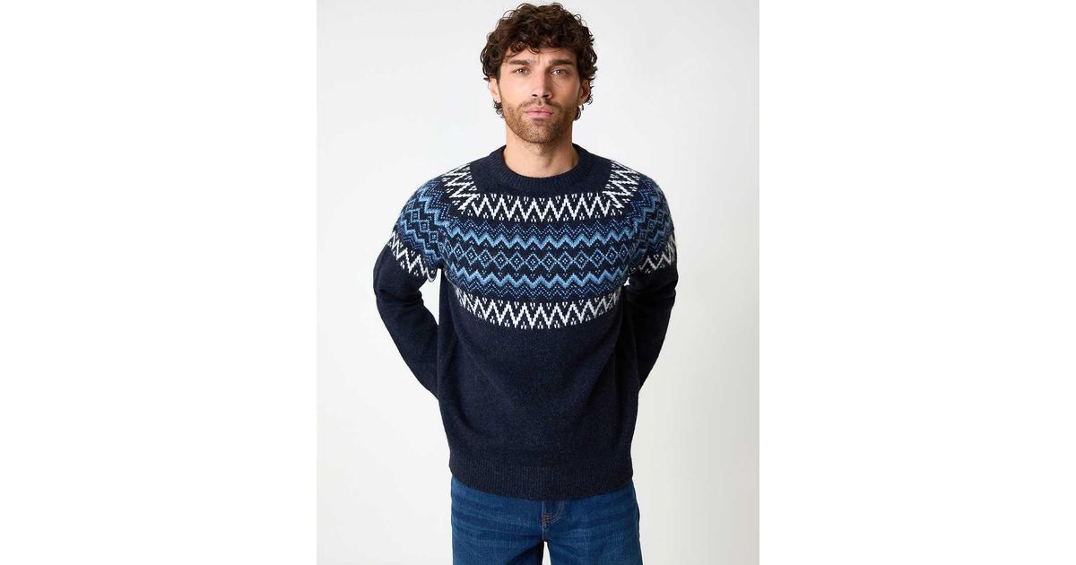 Threadbare Raglan Sleeve Fairisle Christmas Jumper in Blue for Men ...