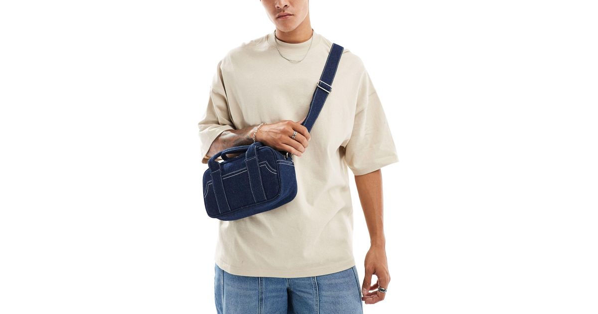 ASOS Bowler Cross Body Bag With Contrast Stitch in Blue for Men | Lyst