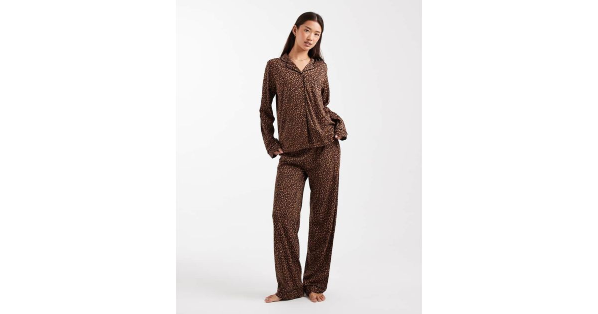 New Look Leopard Revere Pyjamas in Brown | Lyst UK