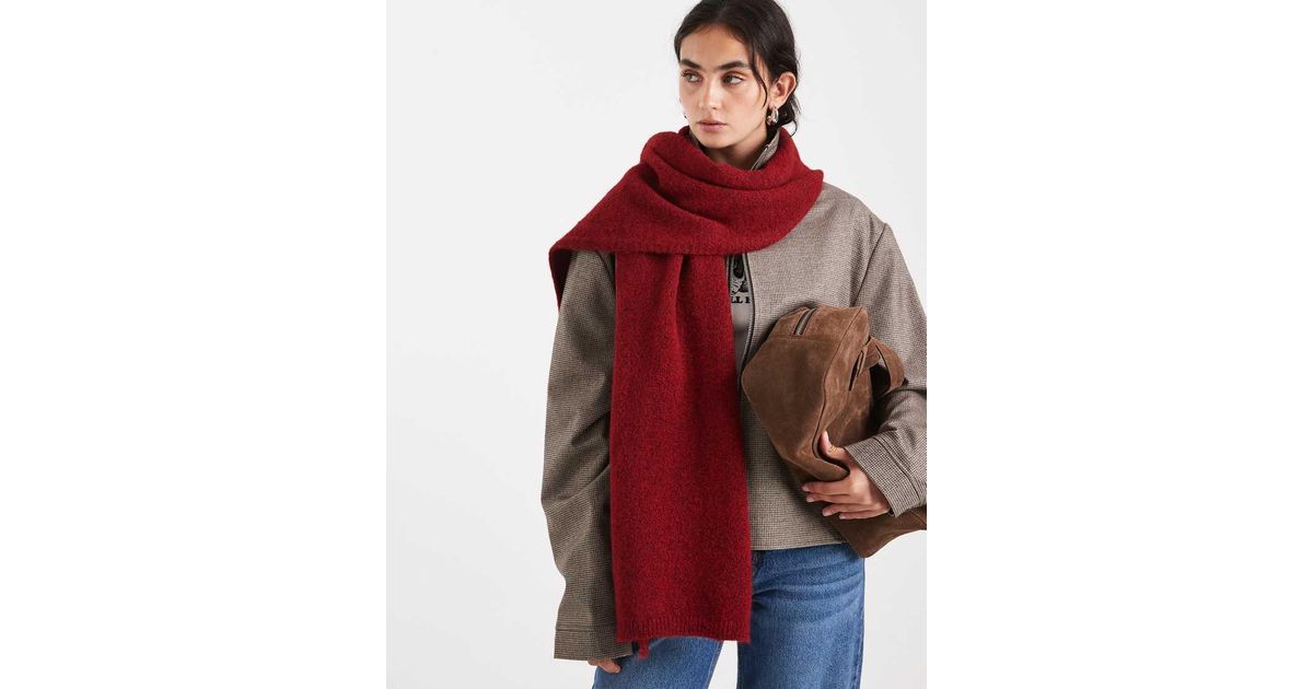ASOS Fluffy Knit Scarf With Wool in Red | Lyst UK