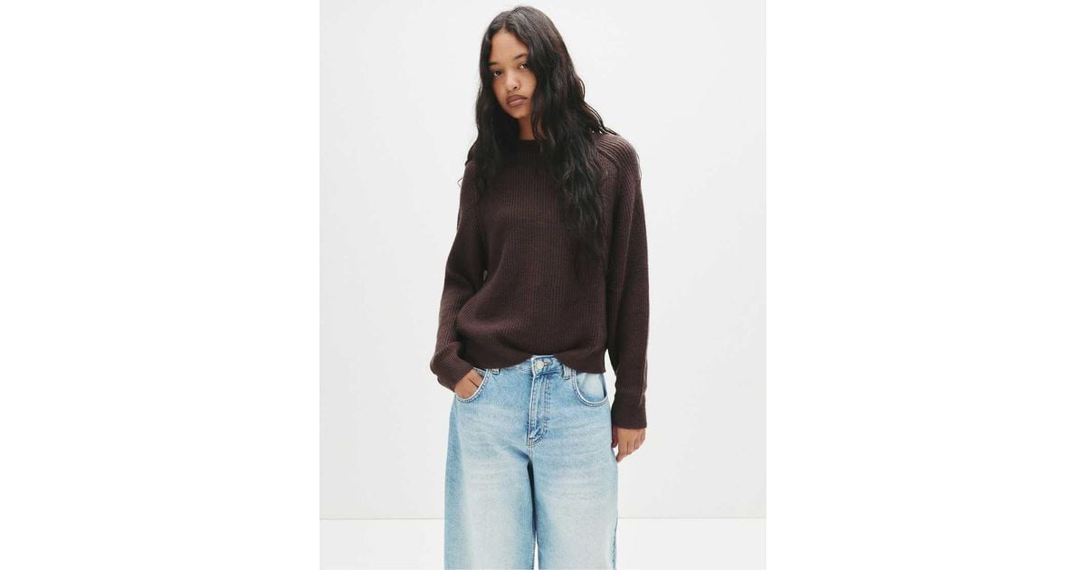 Pull&Bear Purl Knit Sweater in Black | Lyst UK