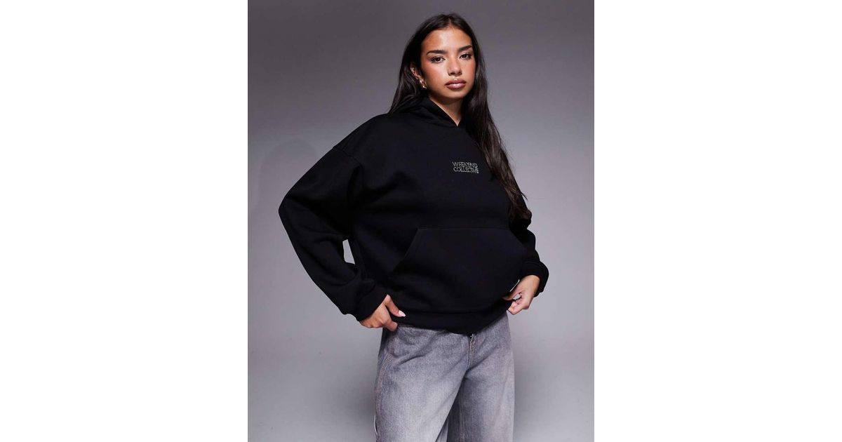 ASOS Weekend Collective Hoodie With Hotfix Diamante Graphic in Black ...