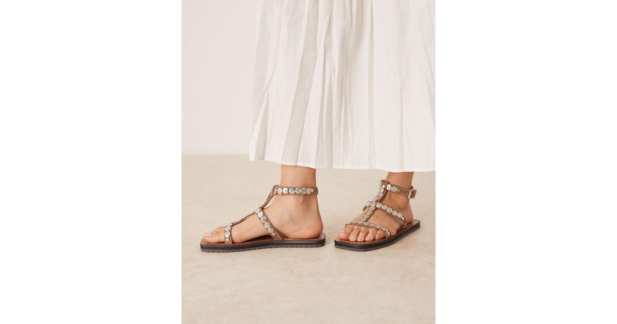 ASOS Felix Metal Coin Flat Sandals in Natural | Lyst