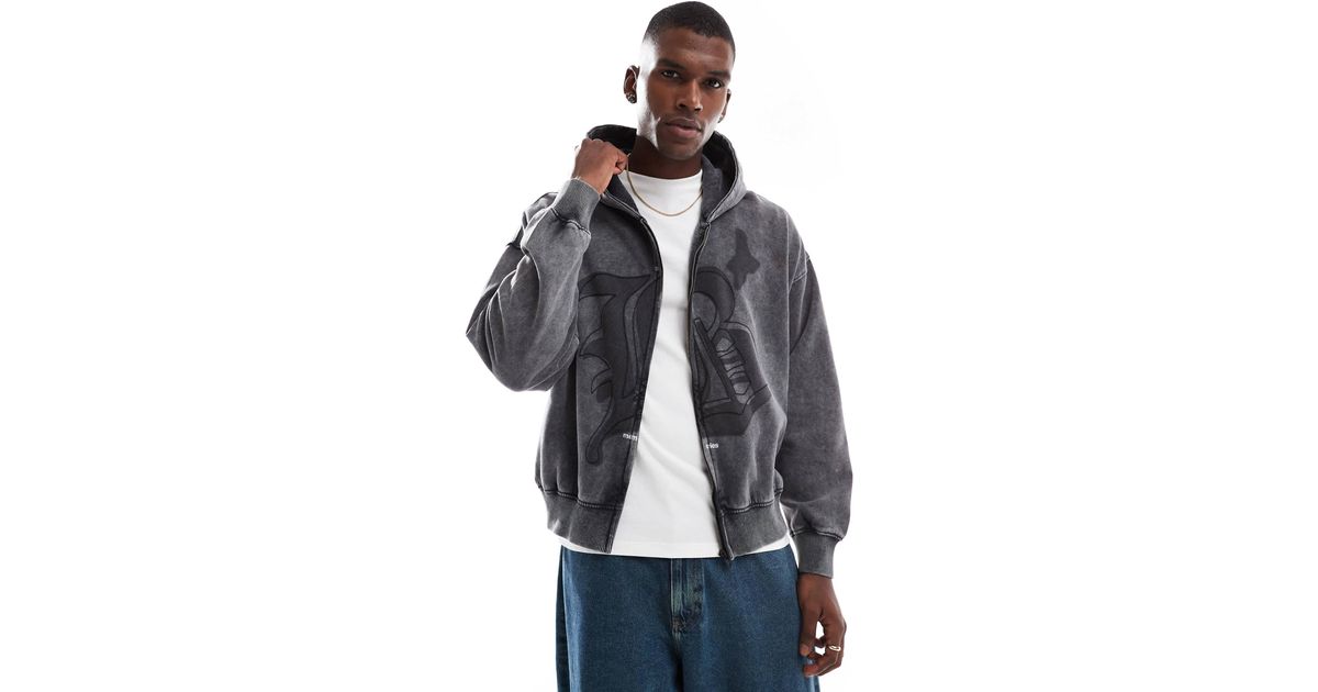 Bershka Graphic Zip Up Hoodie in Blue for Men | Lyst