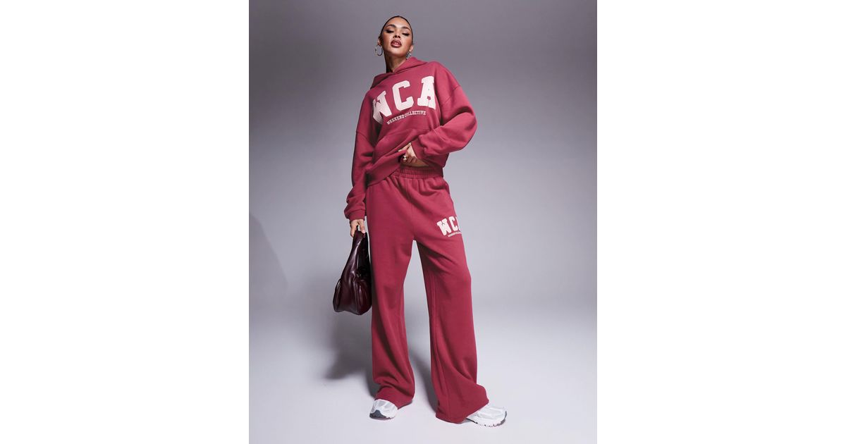 ASOS Weekend Collective Oversized Sweatpants With Varsity Logo in Red ...