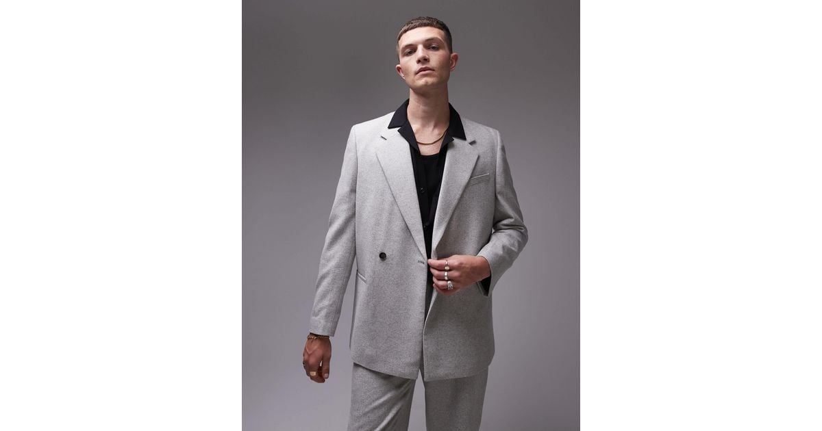 TOPMAN Premium Wool Mix Oversized Double Breasted Suit Jacket in Gray ...