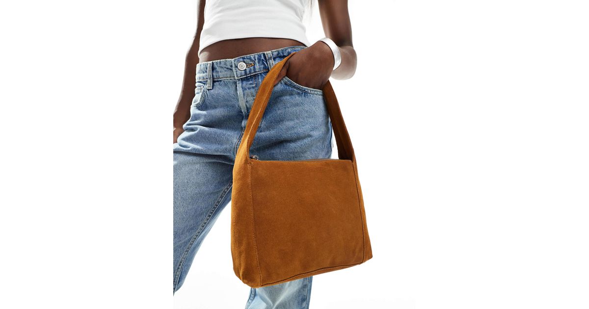 Mango Suede Shoulder Bag in Blue | Lyst