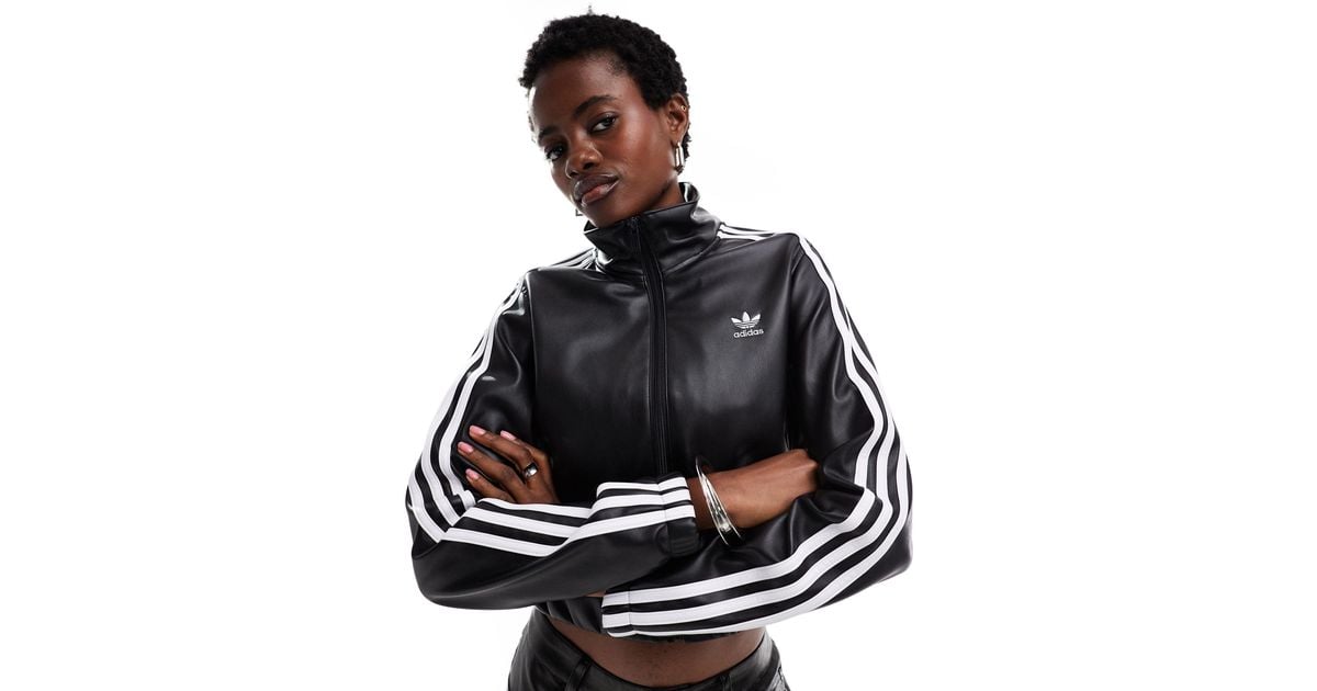 adidas Originals Faux Leather Track Jacket in Black | Lyst UK