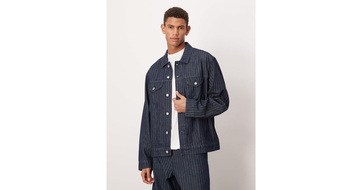 ASOS Co-Ord Striped Denim Jacket in Blue for Men | Lyst