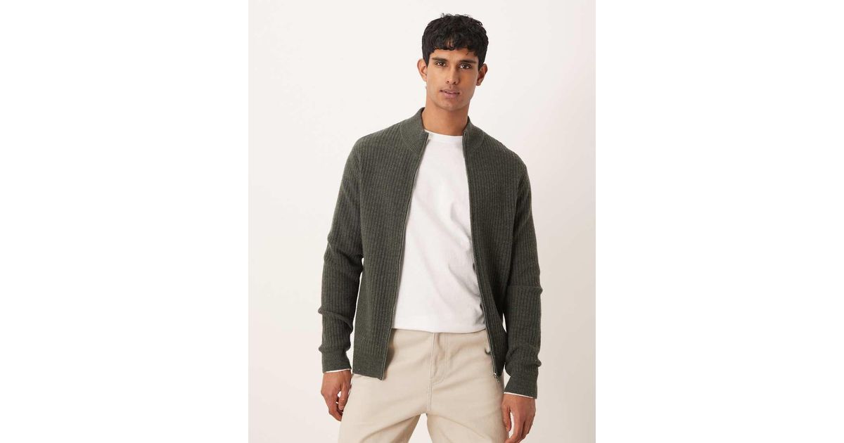 Mango Zip Thorugh Wool Blend Cardigan in Green for Men | Lyst UK