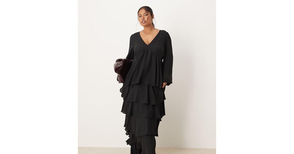 Pretty Lavish Curve Ashton Ruffle Maxi Dress in Black | Lyst UK