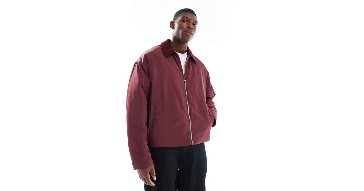 ASOS Oversized Jacket With Cord Collar in Red for Men | Lyst