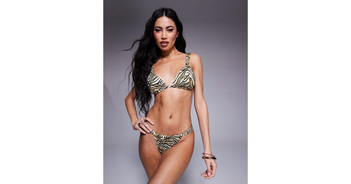 ASOS Gia High Apex Triangle Bikini Top in Gray | Lyst