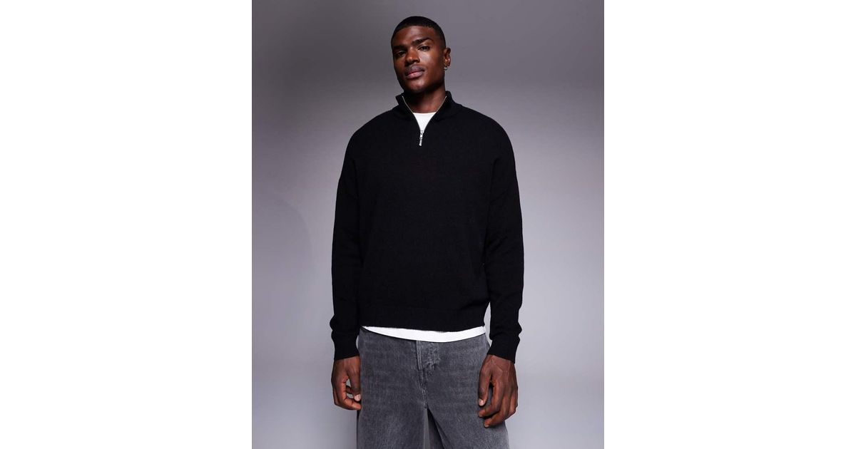 ASOS Oversized Knitted Lambswool Half Zip Jumper in Blue for Men | Lyst UK