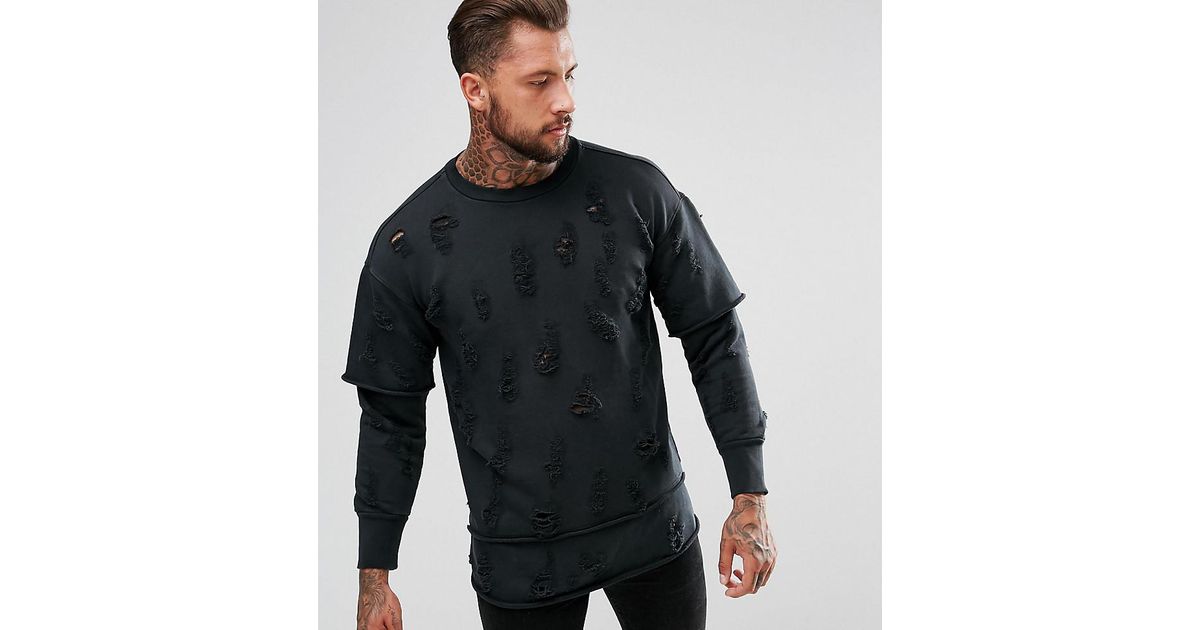 DIESEL Ripped Sweater in Black for Men | Lyst