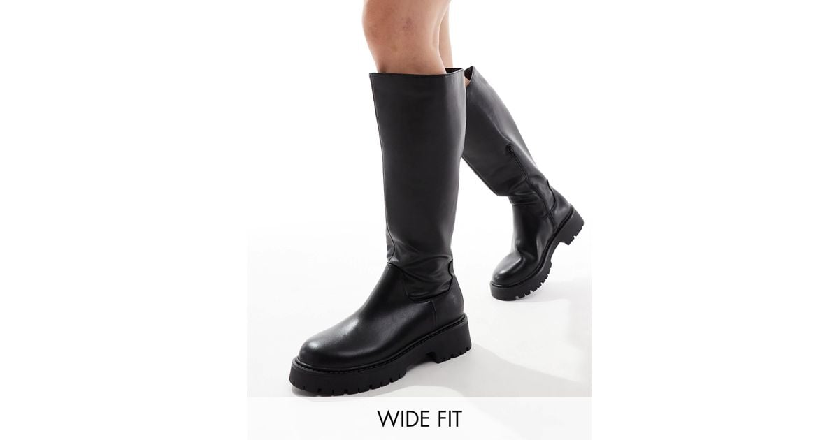 London Rebel London Rebel Edith Wide Fit Chunky Knee High Boots in ...