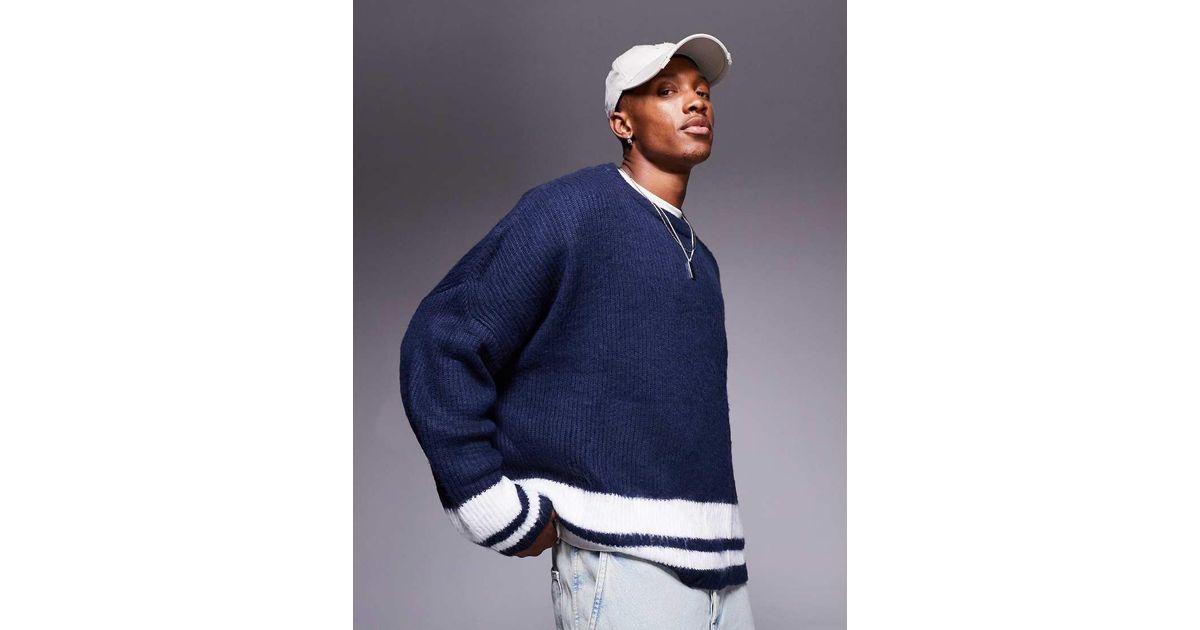 ASOS Super Oversized Boxy Fit Fluffy Knitted Jumper in Blue for Men ...