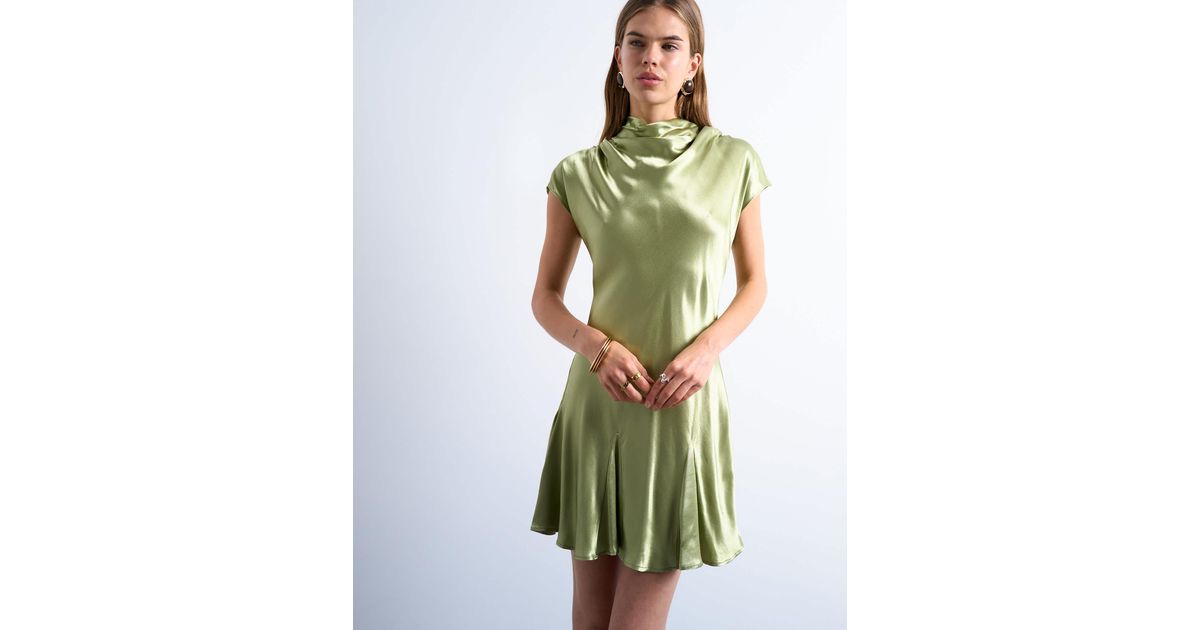 TOPSHOP Grown On Sleeve Satin Dress in White | Lyst